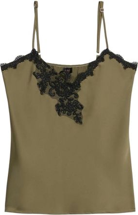 Oltre Femme, Tops, Vert, Taille: 42 FR Top en satin avec dentelle