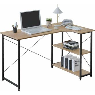 Woltu Woltu - Table de bureau 120x74x71,5cm en bois et acier, Bureau dordinateur, Bureau informatique avec &eacute;tag&egrave;re, Noir+ch&ecirc;ne clair