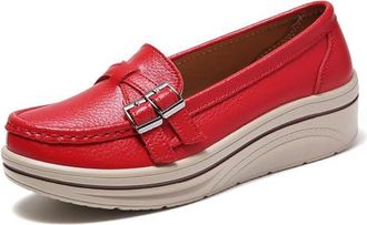 Generic Mocassins confortables à bout rond pour femme - Chaussures décontractées et légères pour la marche, le travail, Rouge, 38.5 EU