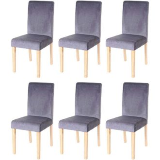 Hhg 6er-Set Esszimmerstuhl Stuhl K&uuml;chenstuhl Littau, Samt grau, helle Beine