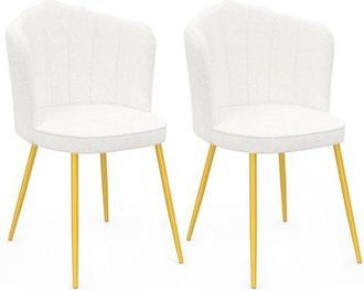 IDMarket Lot de 2 chaises Coquillage Adelaide Bouclette Blanche Pieds dor&eacute;s