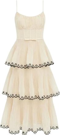 Zimmermann Femme, Robes, Beige, Taille: 34 FR Robe Midi &Eacute;tages Brod&eacute;e