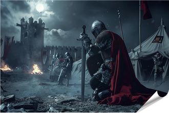 Islandburner XXL Bild Poster Ritter Bei Nacht Vor Der Belagerten Burg Und Zelten Premium Bilder Fotodruck