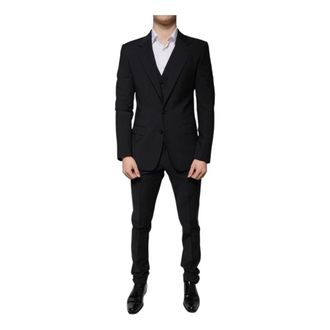 Dolce & Gabbana Schwarzer Woll-Slim-Fit-3-Teiler - - Suits - Herren - Schwarzk - L