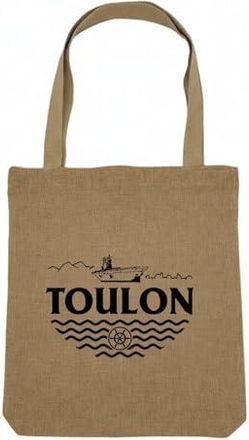 Fabulous Sac Shopping Tote Bag Aspect Lin - Toulon Minimalist Ville France Soleil Plage - Sac de Courses Toile Epaisse 360g Beige Naturel Cabas Port&eacute; Epaule So