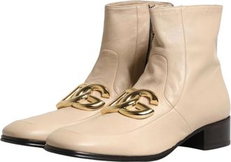 Dolce & Gabbana Homme, Chaussures, Beige, Taille: 44 EU Leather Logo Plaque Bottes &agrave; cheville