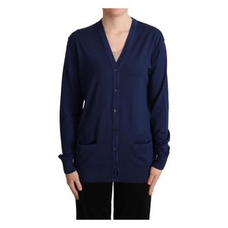 Dolce & Gabbana Blauer Woll-Cardigan-Pullover - - Knitwear - Damen - Blau - 2XS