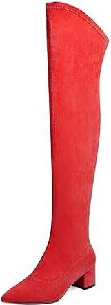 EDEFS Bottes Rouge Hautes avec Zip et Talon Carr&eacute; de 5 cm Parfaites pour les Soir&eacute;es et Occasions Sp&eacute;ciales Rouge Taille EU36