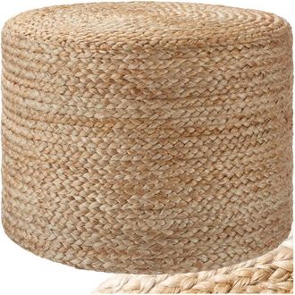 TecTake Tectake - Pouf banno cylinder rond en jute style bohème fait main - beige