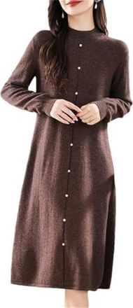 Generic Robe &agrave; col rond en laine m&eacute;rinos de couleur unie pour femme, marron, XXL