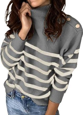 Generic Pull Color Block pour Femme, col roul&eacute; ray&eacute;, Manches Longues, Style d&eacute;contract&eacute;