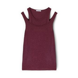 Motivi Top en m&eacute;lange de lin avec d&eacute;coupes sur les &eacute;paules - Femme - Tops - Rouge - Taille: 42 FR
