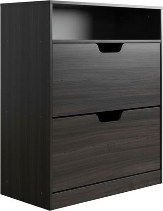 Relaxdays Meuble &agrave; chaussures Relaxdays, H x L x P 102x80x24 cm, pour 12 paires, 2 abattants, couloir, &eacute;troit, aspect bois, gris