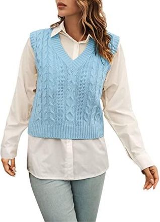 Generic Pull Automne Hiver Femme Gilets Laine Douce Pulls Col Rond Classique Sweaters Look Universitaire D&eacute;bardeurs Motif Torsad&eacute; Original Chandails Superpos&eacute;