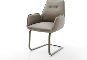 DELIFE Freischwinger Zoa-Flex Echt-Leder Schlamm Freischwinger flach Effektfinish Titan, Esszimmerst&uuml;hle