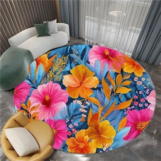 Generic Couleur Orange 1 Tapis Rond Salon, Fleurs Tropicales Impression Tapis de Sol D&eacute;coration Antid&eacute;rapant pour Chambre Cuisine Balcon Terrasse Salle &agrave; Mang