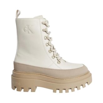 Calvin Klein Jeans Beige Schn&uuml;r Flatform Stiefeletten - - Shoes - Damen - Beige - 39 EU