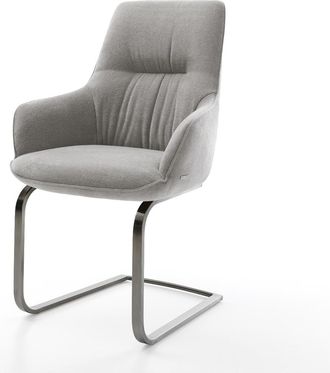 DELIFE Freischwinger Zelia-Flex mit Armlehnen Strukturstoff Soft Grau Freischwinger flach Graphit Taschenfederkern, Esszimmerst&uuml;hle