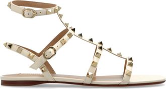 Valentino Garavani Femme, Chaussures, Beige, Taille: 39 1/2 EU Rockstud Flat Calfskin Sandal With Straps