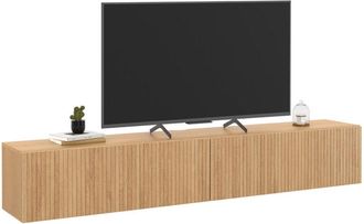 IDMarket Idmarket - Meuble tv 180 cm suspendu juliette lattes tasseau bois coloris ch&ecirc;ne