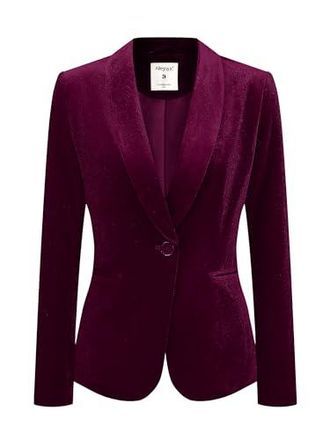 Allegra K Femmes Blazer Velours Col Châle Uni 1 Bouton Déguisement Rouge Foncé L