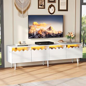 Generic TV Schrank Lowboard mit LED Beleuchtung und Glasfront, TV Board f&uuml;r Fernseher bis 75 Zoll, Medienm&ouml;bel mit Schubladen und Schr&auml;nken, Wohnzimmer TV St&auml;