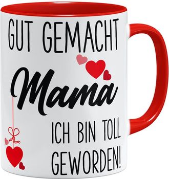 OM3 Gut gemacht Mama ich Bin toll geworden Tasse mit Spruch f&uuml;r Mamas, M&uuml;tter - Keramik Becher - 11oz 325ml - Beidseitig Bedruckt - Rot