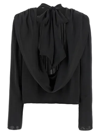 Rotate Satin Draped Back Blouse - Black