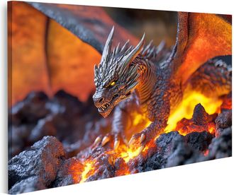 Islandburner Bild auf Leinwand Feuriger Drache in einer vulkanischen Landschaft Bilder Wandbilder Poster