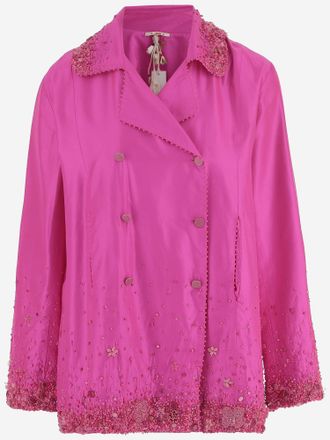 P&eacute;ro Womens Silk Jacket Double-Breasted Magenta