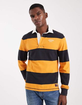 Superdry Vintage Athletic - Top style rugby &agrave; rayures - Bleu marine &eacute;clipse/or track