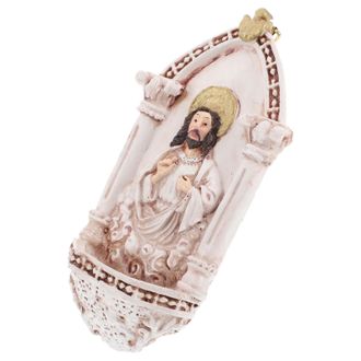 Artibetter Heiliges Herz Jesus Statue Weihwasserbecken aus Resin f&uuml;r Wandmontage Katholische Religi&ouml;se Skulptur als Segensdeko zu Erstkommunion Firmung und Neues