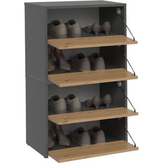 MODO Modo - Schuhschrank Schuhe X2 Doppel 4 Regale Regale Anthrazit Eiche Handwerker