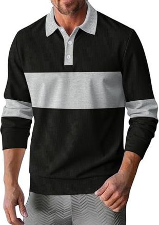 Generic Polo classique boutonn&eacute; pour homme, coupe classique, haut basique vintage, l&eacute;ger et confortable, tunique de travail, Noir, XXL