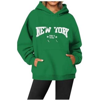 Generic Sweat &agrave; capuche &agrave; manches longues avec poches pour femme, Vert, S