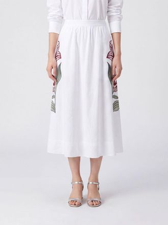 Farm Rio Gebl&uuml;mter Leinen-A-Linien-Midi-Rock Off-White Flower mit hoher Taille