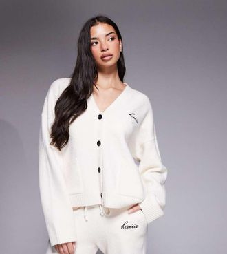 KAIIA Strickjacke in Creme in Wolloptik mit Logo-Stickerei, Kombiteil-Wei&szlig;