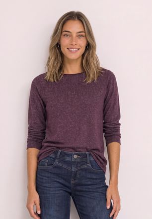 Street One Langarmshirt STREET ONE, Damen, Gr. 34, lila (rustic rouge), Stoff, 67% Viskose, 30% Polyester, 3% Elasthan, unifarben, normal normal, Rundhals, abges