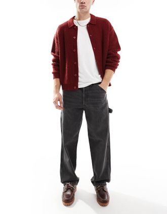 Jack & Jones Eddie - Jean charpentier ample - Noir d&eacute;lav&eacute;