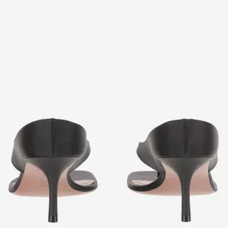 Amina Muaddi Womens Satin Sandals Alexandra Black Leather