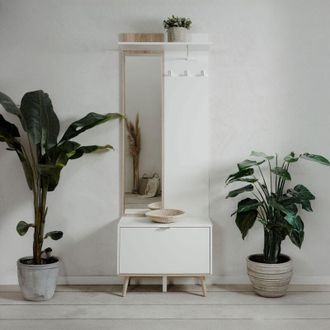 M&S Collection Vestiaire avec miroir et abattant 200 cm d&eacute;cor ch&ecirc;ne et blanc - GOTHY