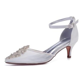 Generic Chaussure Mariage Femme Satin&eacute;e Mari&eacute;e Bout Pointu Bas Dress F&ecirc;te Kitten Heels Soir&eacute;e Chaussures 6Cm,Blanc,41 EU