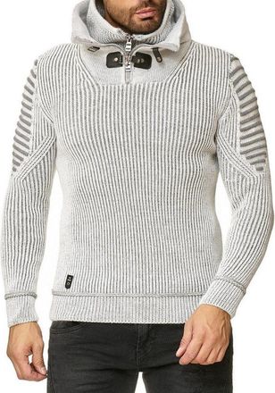 Red Bridge Strickpullover mit doppeltem hohen Kragen und Zierdetails Doppelter hoher Stehkragen mit Kunstlederschnallen