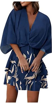 Generic Générique Robe De Plage Femme,Robe Femme Chic Et Elegant Robe Sexy Robe Femme Ete Col En V Jupe Transparente Robe Boheme Femme ÉLégante En Mousseline 