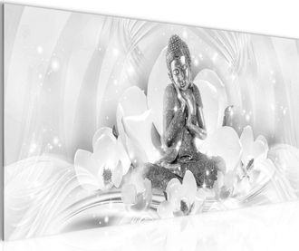 Runa Art Wandbild Buddha Feng Shui 1 Teilig 100 x 40 cm Modern Bild auf Vlies Leinwand Zen Wohnzimmer Schlafzimmer Schwarz Weiss 016412c