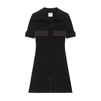 Courr&egrave;ges Femme, Robes, Noir, Taille: 38 FR Mini-robe polo en maille c&ocirc;tel&eacute;e