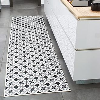 Nazar Rugs Tapis de Cuisine Lavable en Machine, de Passage, Salle de Bain et Couloir (754 Noir, 80x300 cm)