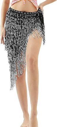 Feoya Ceinture Danse Orientale Femme Foulard Danse du Ventre à Sequins Franges Écharpe de Hanche Belly Dance Jupe Costume Carvanal Fête E4