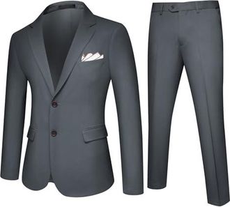 AlltheMen Costumes Hommes 2 Pi&egrave;ces Mariage &eacute;lastique Veste Formel Deux Boutons daffaires Couleur Unie Gris XXL