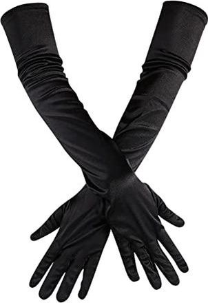 Generic Gants de mariée longs en satin avec poche pour femme et enfant (noir, taille unique)